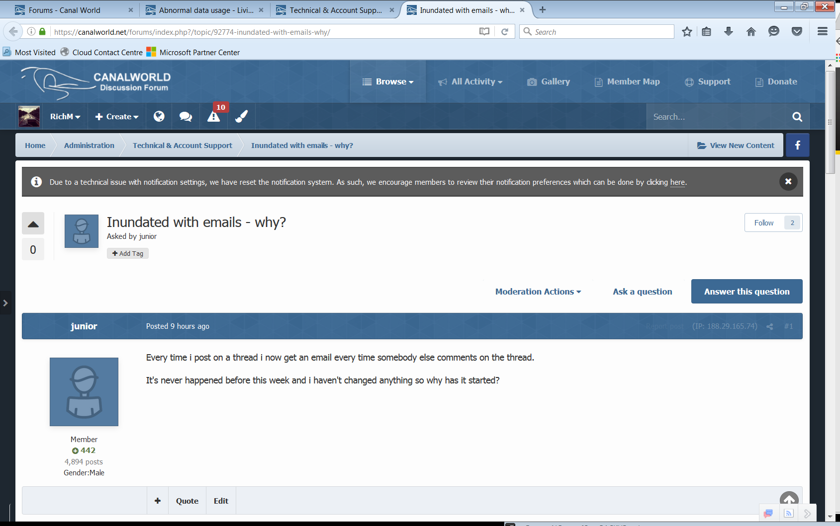 Inundated with emails - why? - Forum Account Support - Canal World
