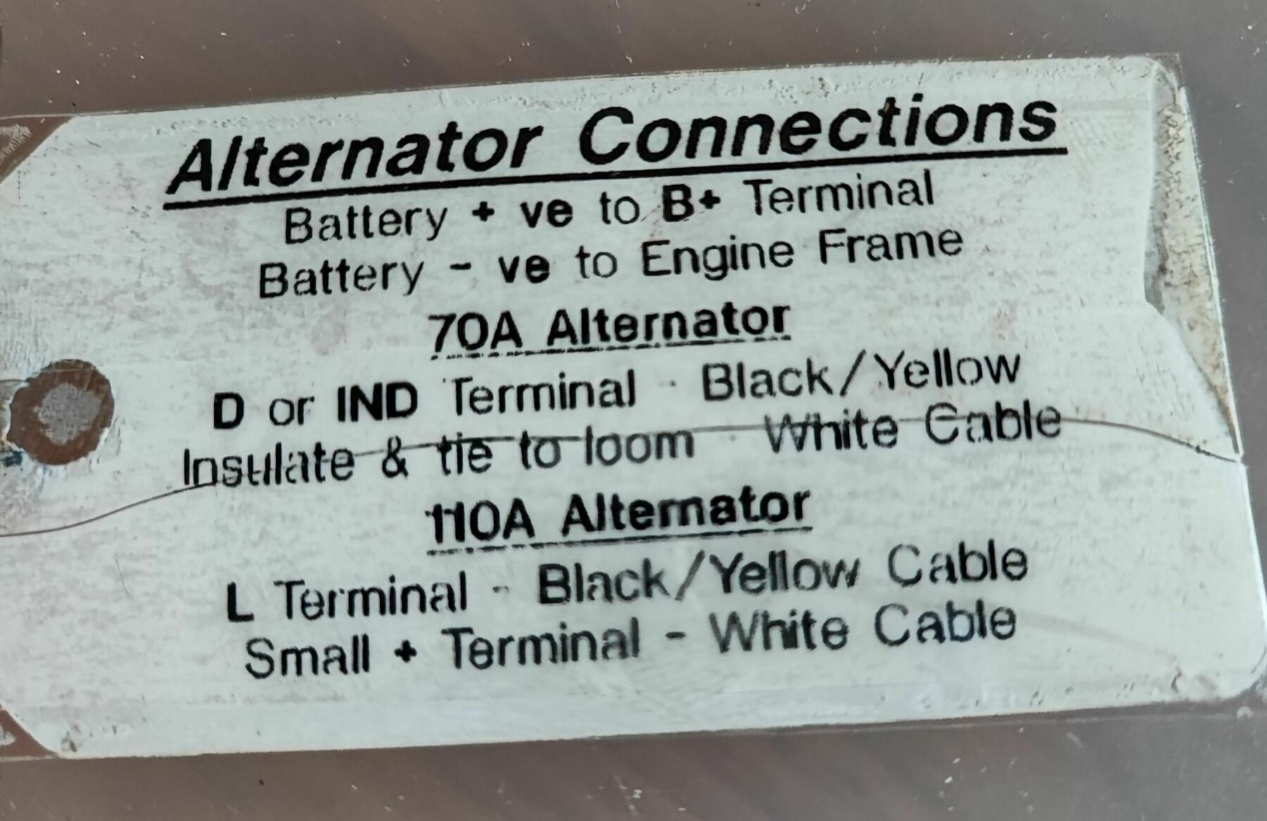Alternator connections label - Boat Equipment - Canal World