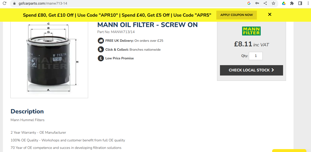 BMC 1800 oil volume and filter choice. - BMC - Canal World