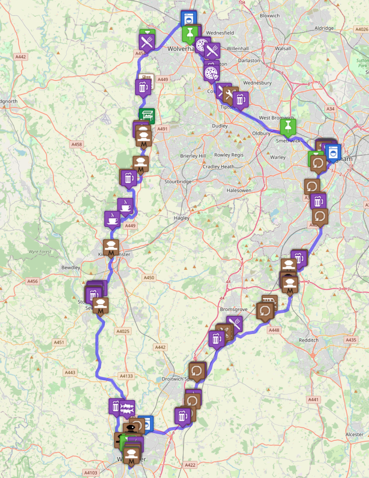 Stourport Ring Map - Holidays Afloat - Canal World